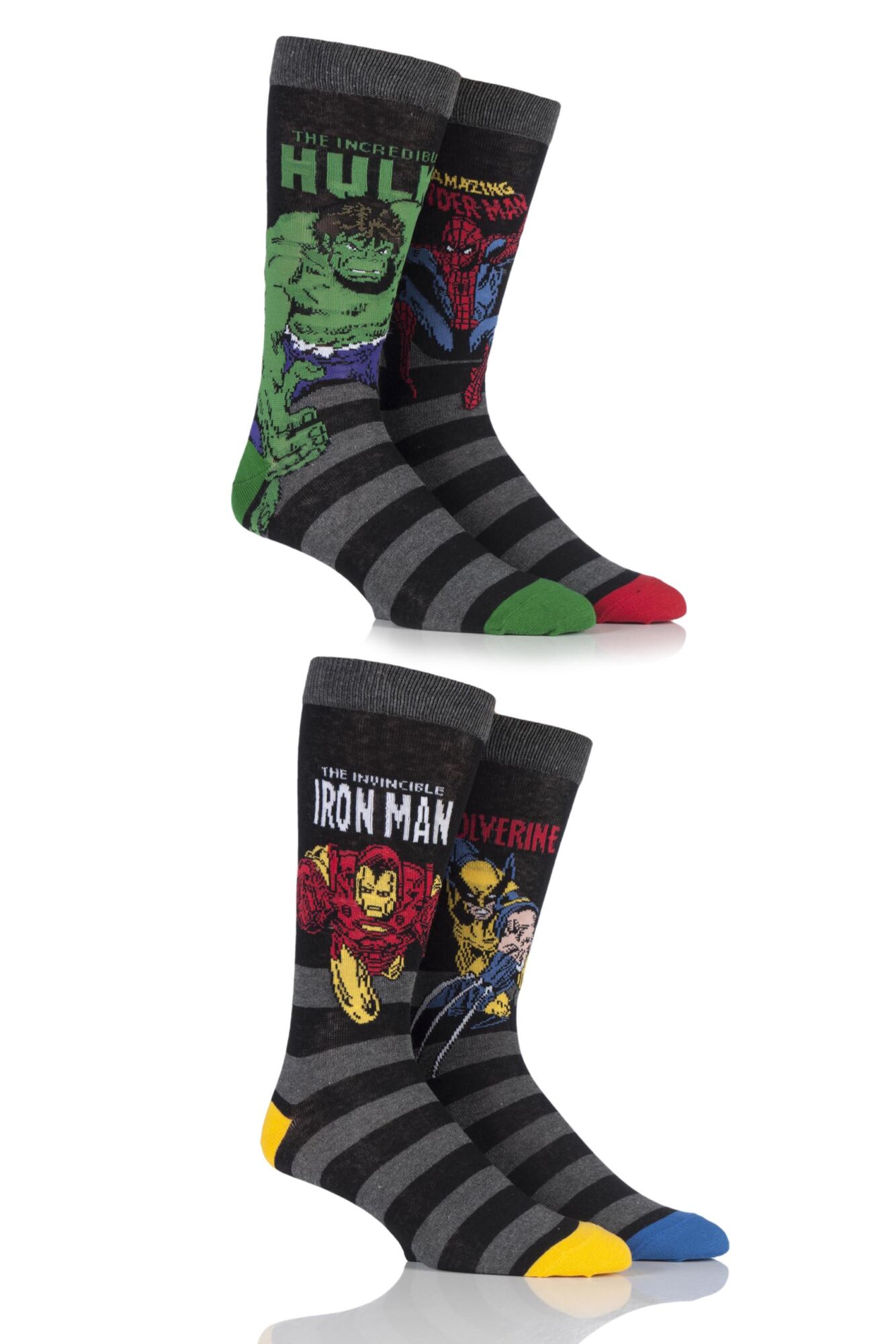 Marvel Comics Mix Hulk, Spider-Man, Iron Man & Wolverine Socks