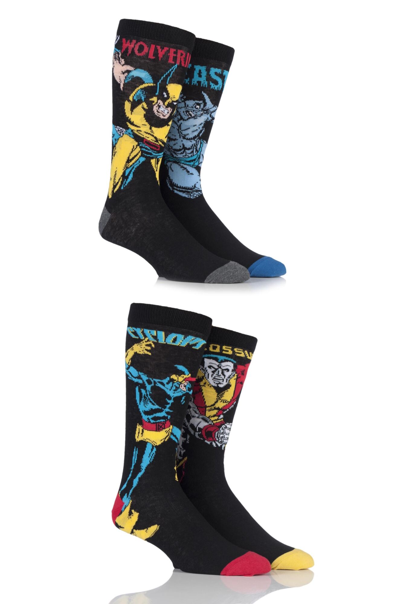 Marvel X-Men Wolverine, Beast, Cyclops and Colossus Cotton Socks
