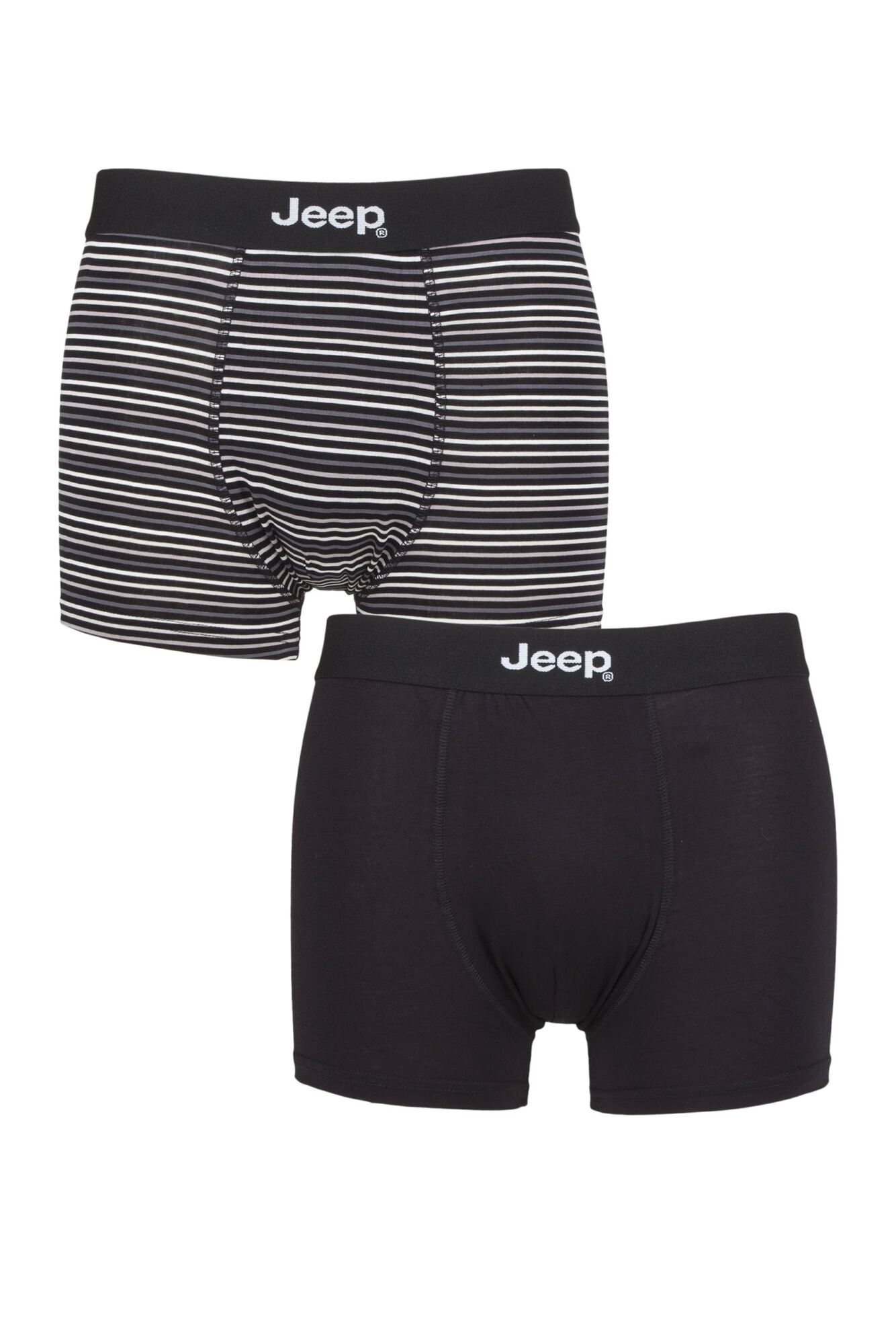 Mens 2 Pack Jeep Plain and Fine Striped Fitted Bamboo Trunks from SockShop