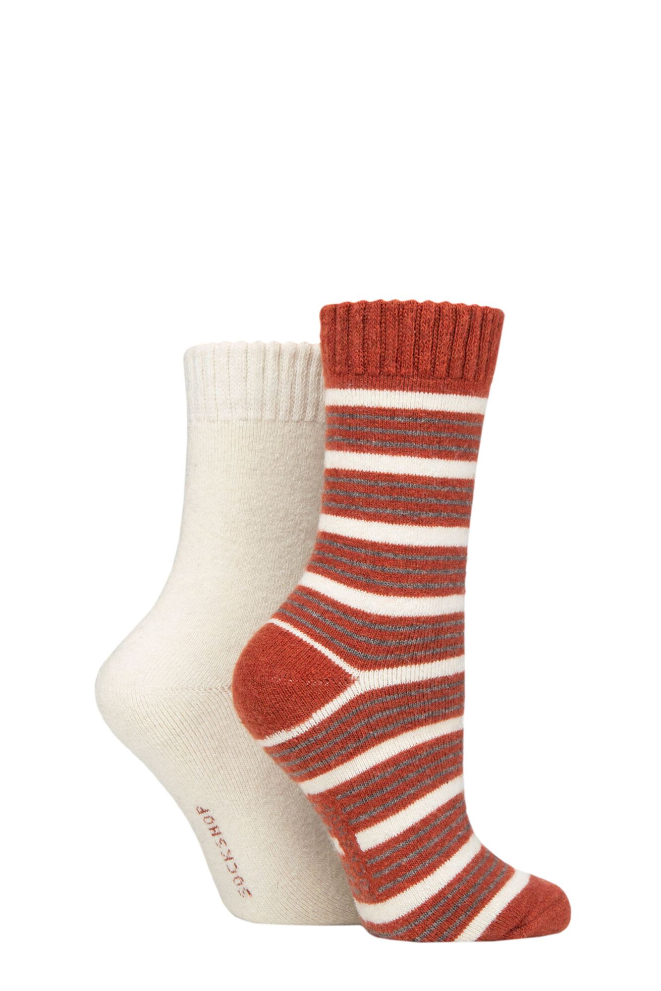 Ladies 2 Pair SOCKSHOP Wool Mix Striped and Plain Boot Socks