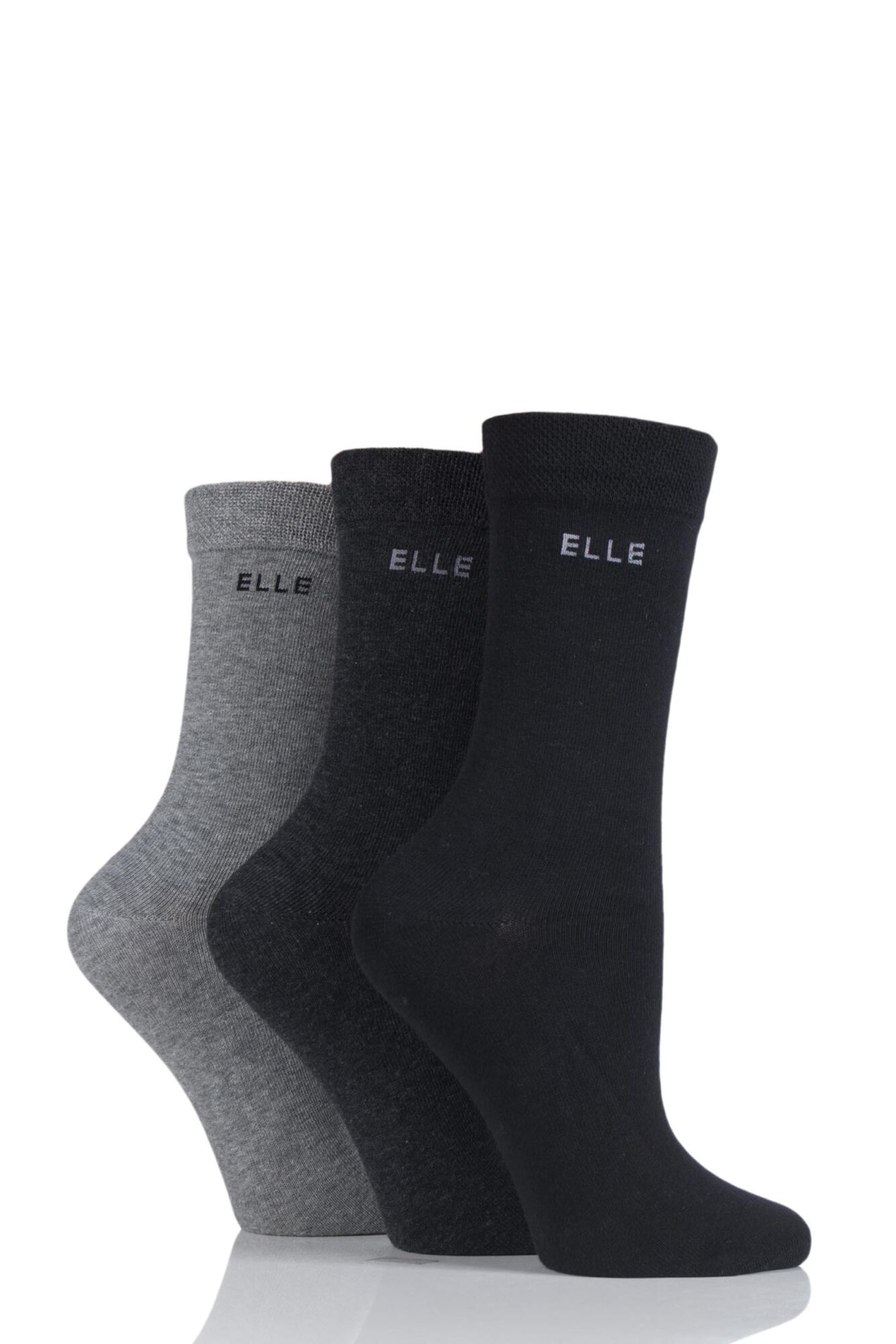 Ladies 3 Pair Elle Plain, Striped and Patterned Cotton Socks with Hand ...