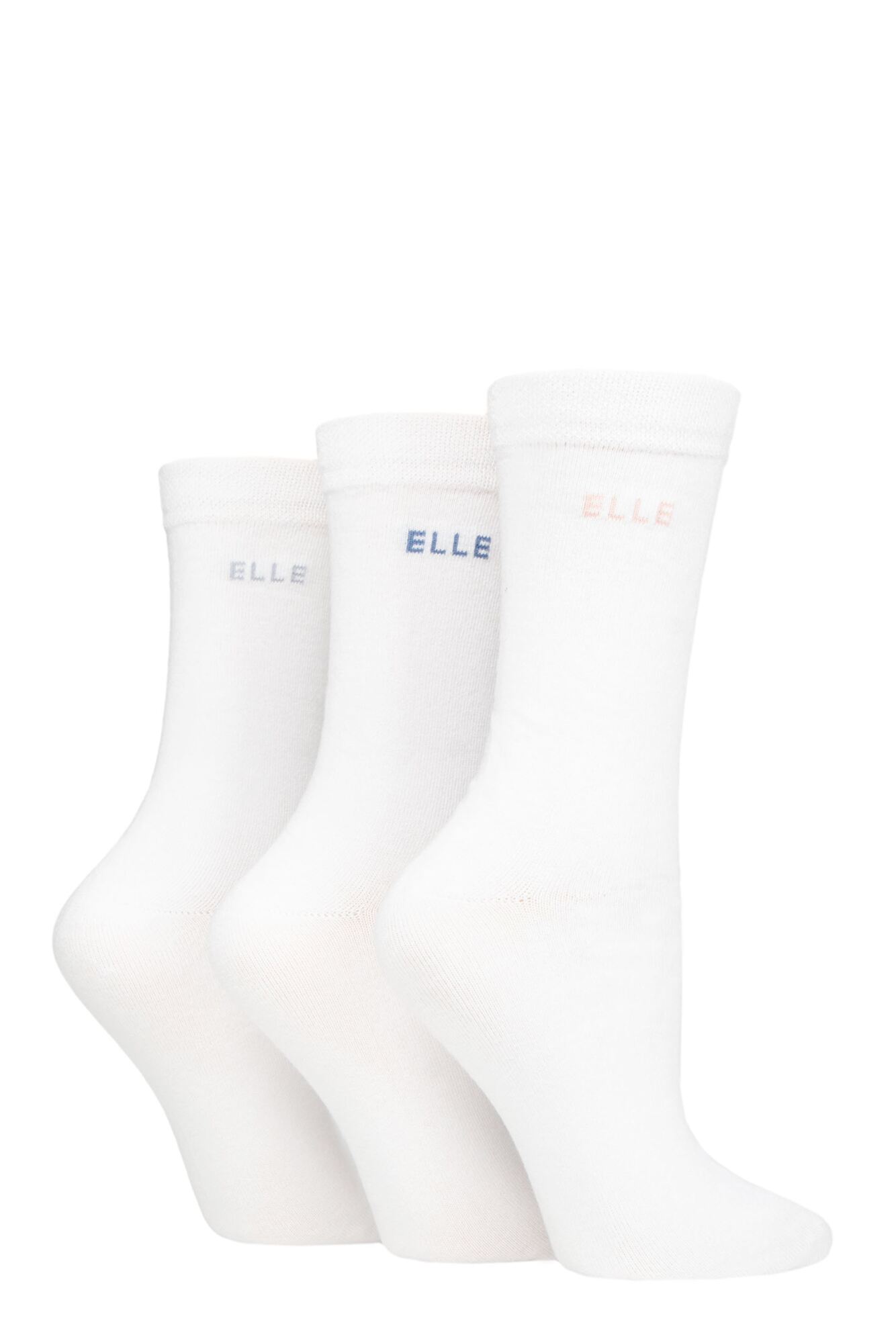 Ladies 3 Pair Elle Plain, Striped and Patterned Cotton Socks with Hand ...