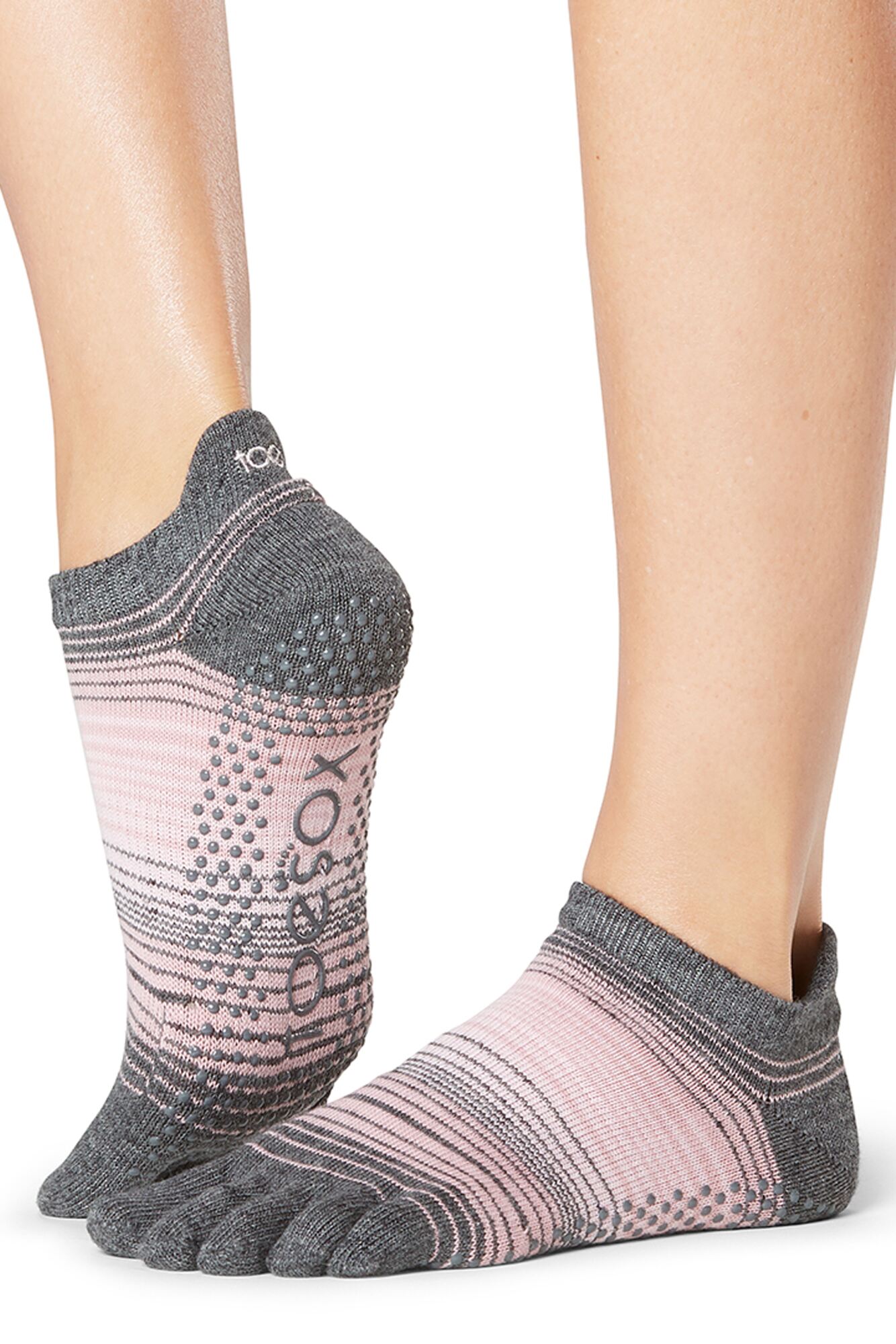 ToeSox Full Toe Organic Cotton Low Rise Yoga Socks In Fuchsia