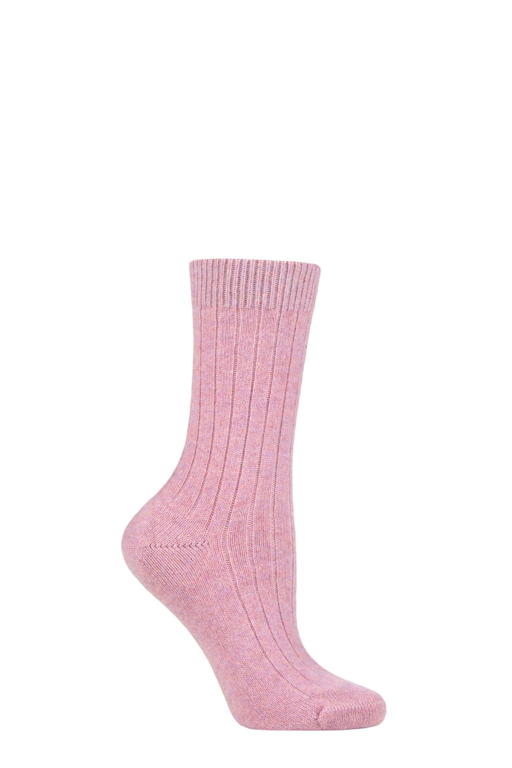 Pantherella Womens Ankle Socks 85 Cashmere Tabitha Pink Ribbed UK 4-7 ...