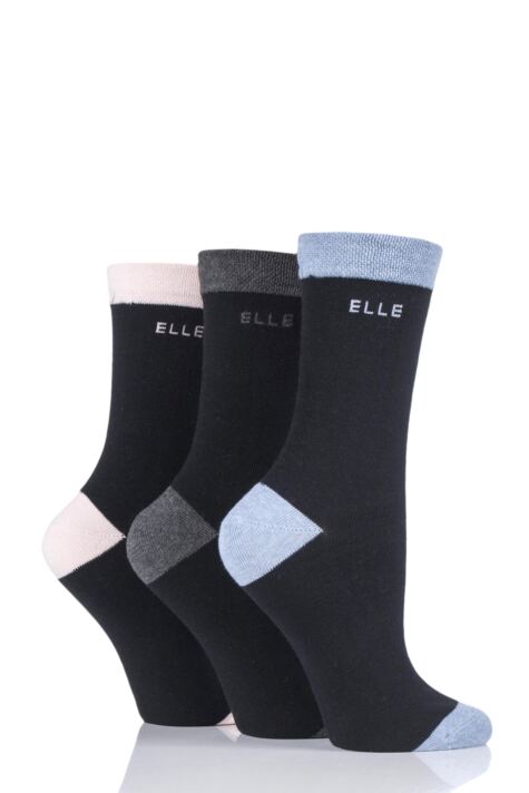 Elle Combed Cotton Plain Socks with Contrast Heel and Toe