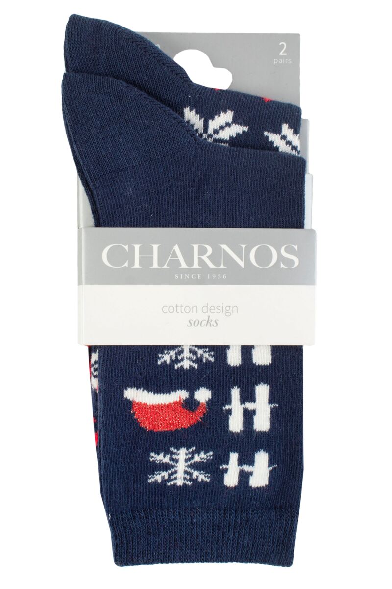 Ladies 2 Pair Charnos Ho Ho Ho & Fairisle Christmas Cotton Socks
