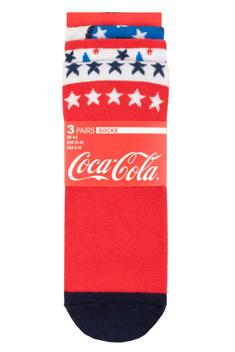 Ladies 3 Pair Coca Cola Stars and Stripes Cotton Socks