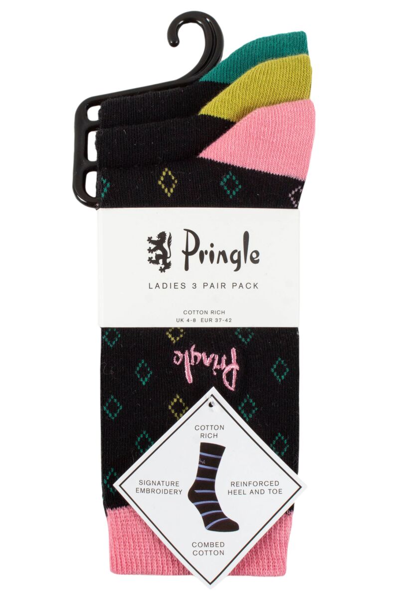 Ladies 3 Pair Pringle Patterned Cotton Socks from SockShop