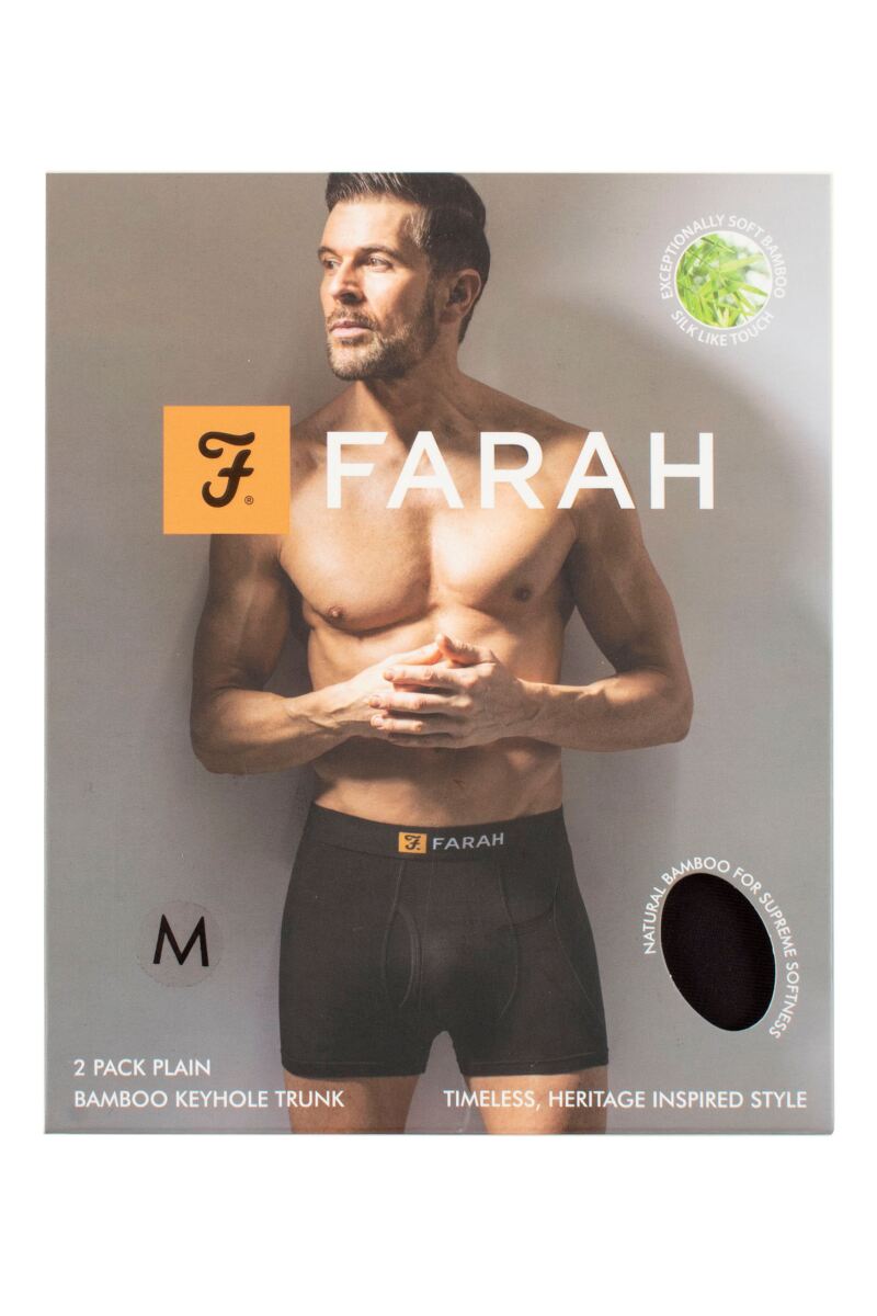 Mens 2 Pack Farah Classic Striped and Plain Bamboo Keyhole Trunks from ...