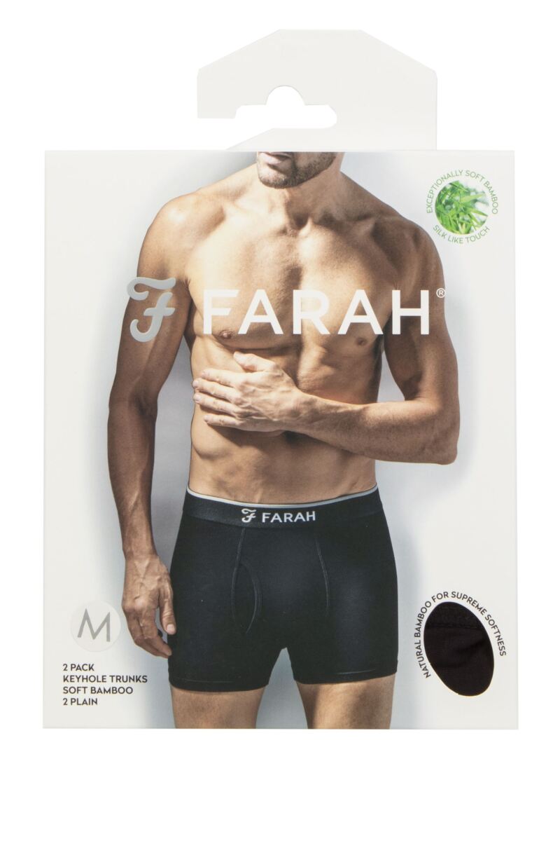 Mens 2 Pair Farah Plain and Stripe Bamboo Keyhole Trunks