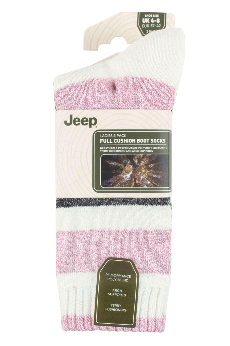 Ladies 3 Pair Jeep Performance Full Cushion Striped Boot Socks