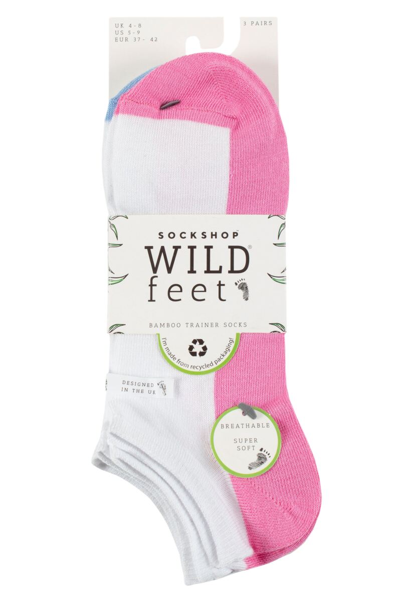 Ladies 3 Pair Wild Feet Plain, Patterned and Contrast Heel Bamboo ...