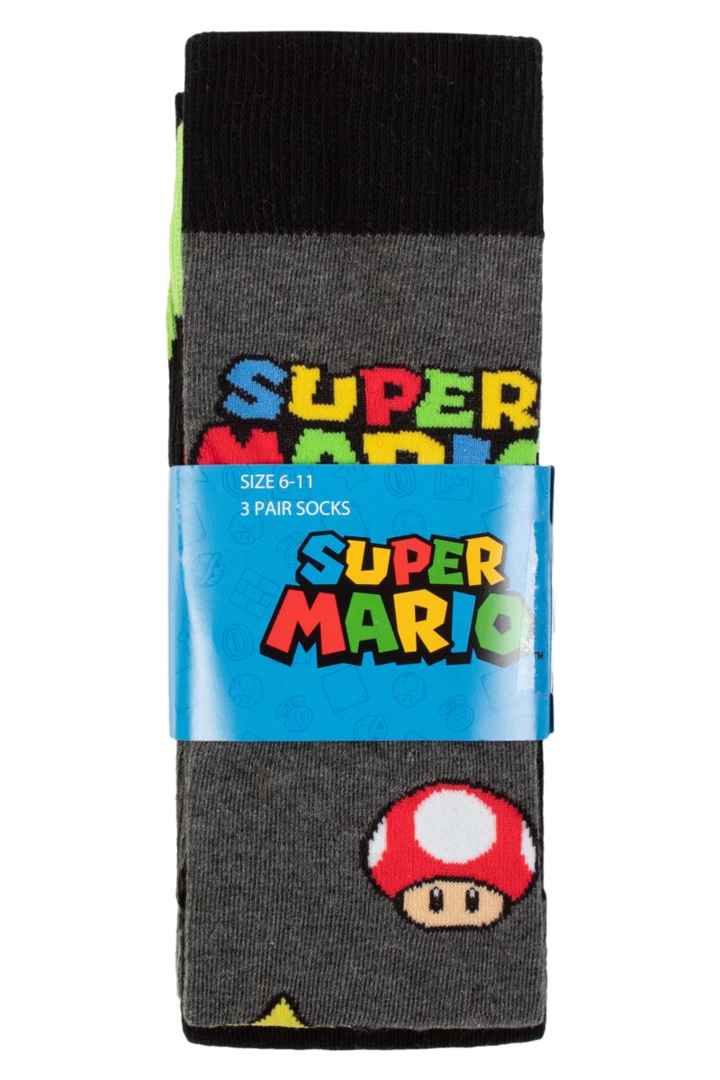 Mens Ladies and Kids SOCKSHOP 3 Pair Super Mario Enemies, Power Ups and ...