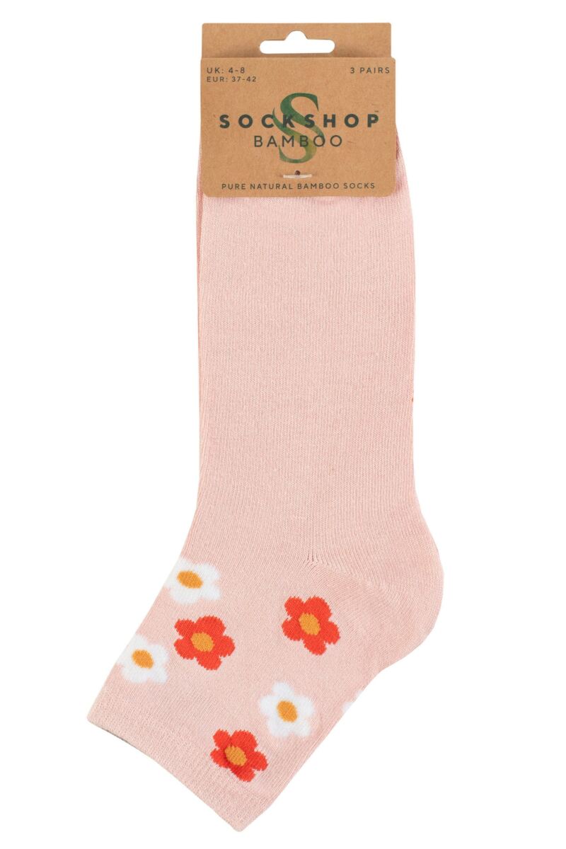 Ladies 3 Pair SOCKSHOP Patterned Bamboo Ankle Socks