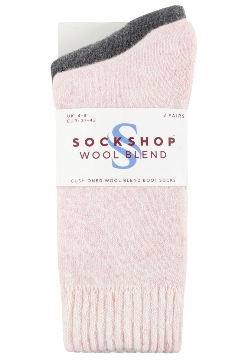 Ladies 2 Pair SOCKSHOP Wool Mix Striped and Plain Boot Socks