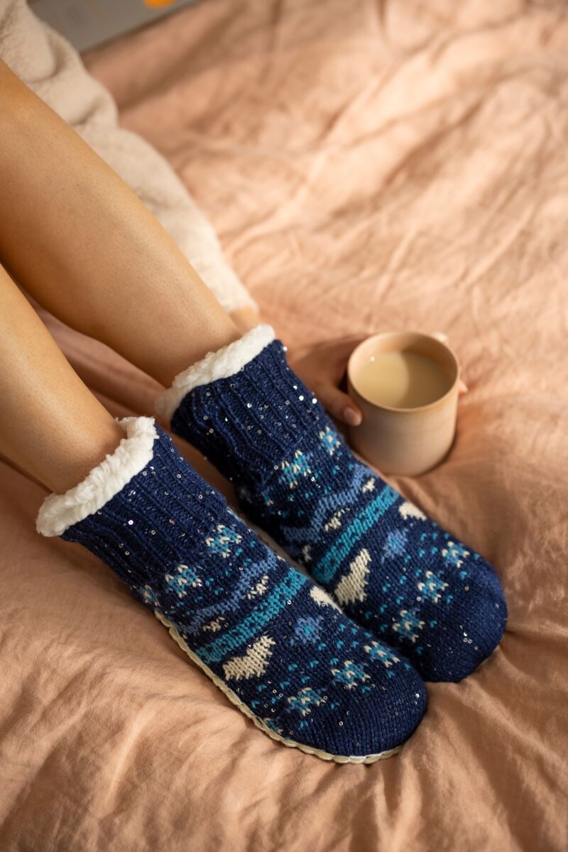 Elle Chunky Fair Isle Moccasin Grip Socks | SOCKSHOP