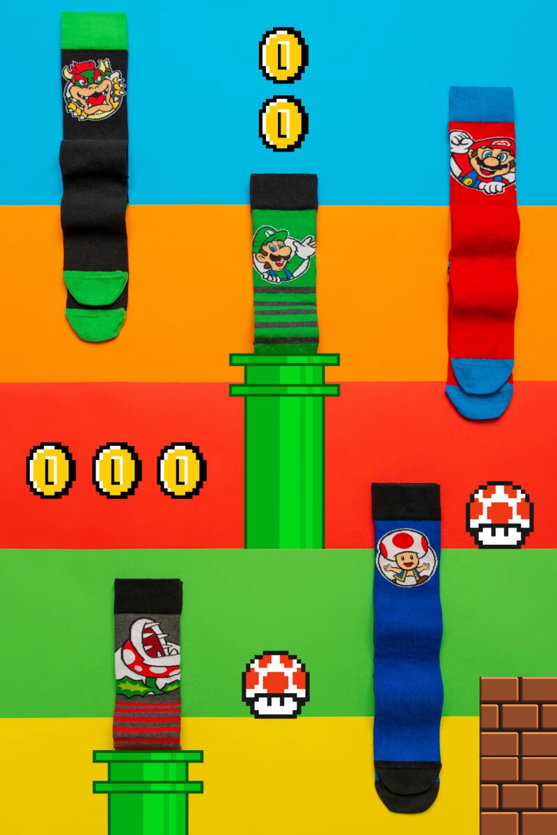 Mens Ladies and Kids SOCKSHOP 5 Pair Super Mario Character Cotton Socks