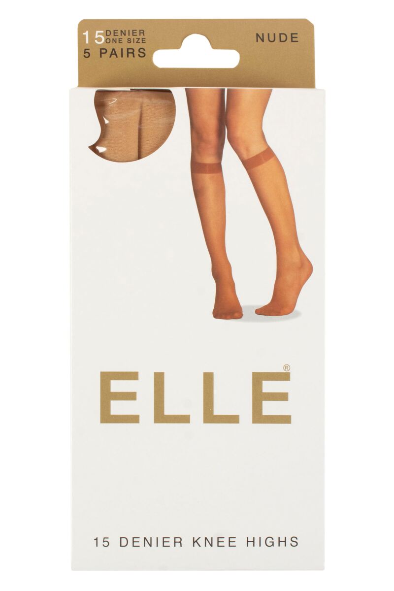Ladies 5 Pair Elle 15 Denier Knee High Socks