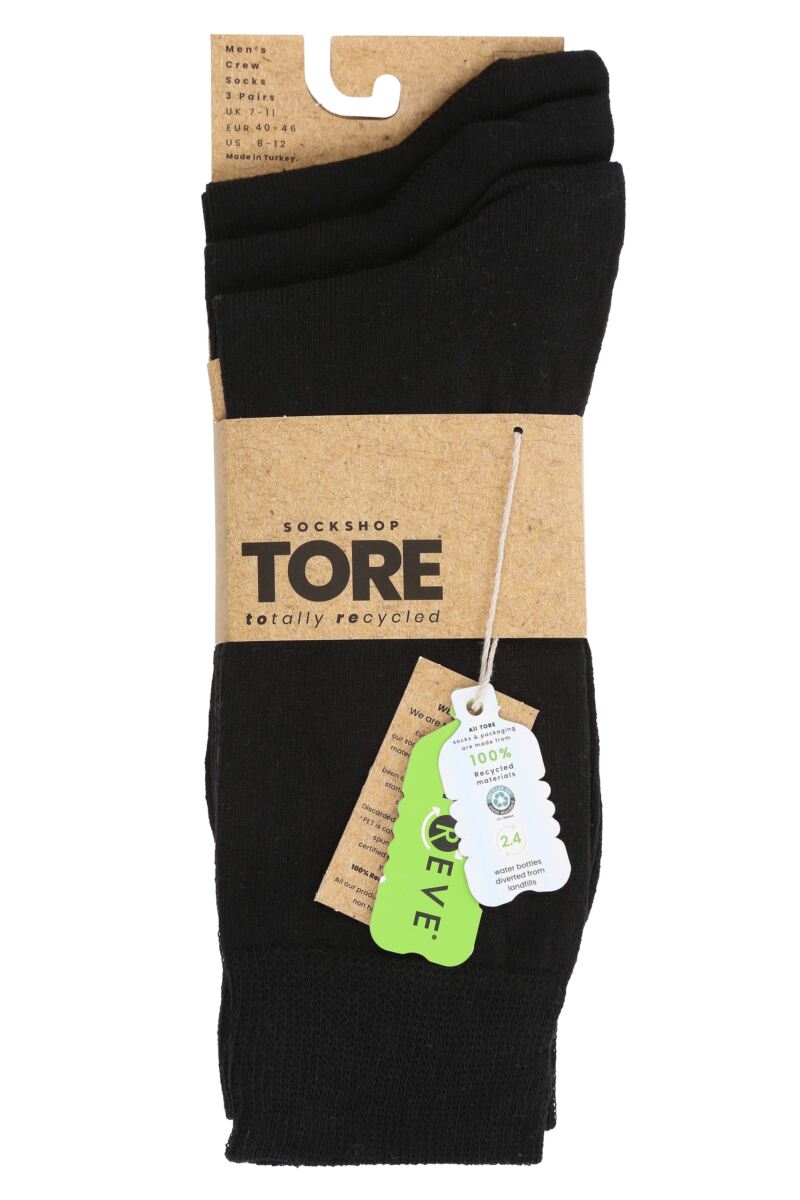 Mens 3 Pair SOCKSHOP TORE 100% Recycled Plain Cotton Socks from SockShop