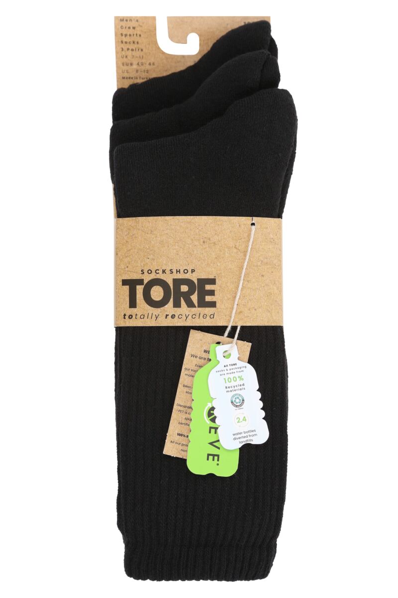 Mens 3 Pair SOCKSHOP TORE 100% Recycled Plain Cotton Sports Socks from ...