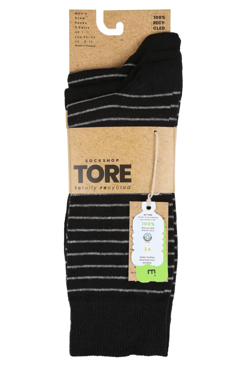 Mens 3 Pair SOCKSHOP TORE 100% Recycled Fine Stripe Cotton Socks from ...