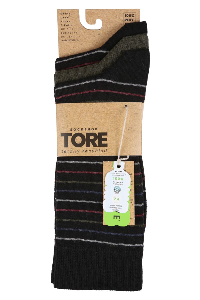 Mens 3 Pair SOCKSHOP TORE 100% Recycled Multi Stripe Cotton Socks from ...