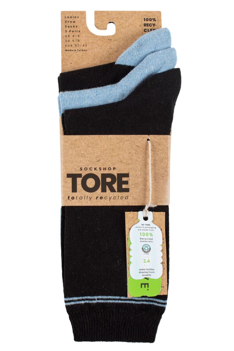 Ladies 3 Pair SOCKSHOP TORE 100% Recycled Placement Stripe Cotton Socks ...