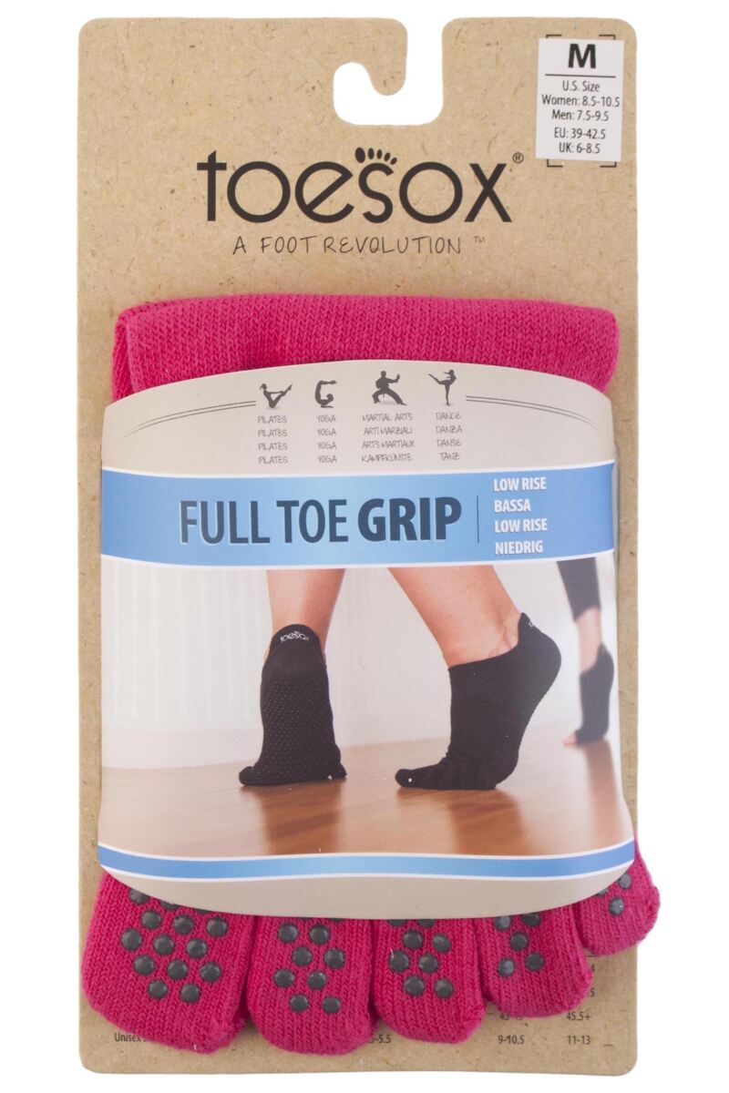 ToeSox Full Toe Organic Cotton Low Rise Yoga Socks In Fuchsia