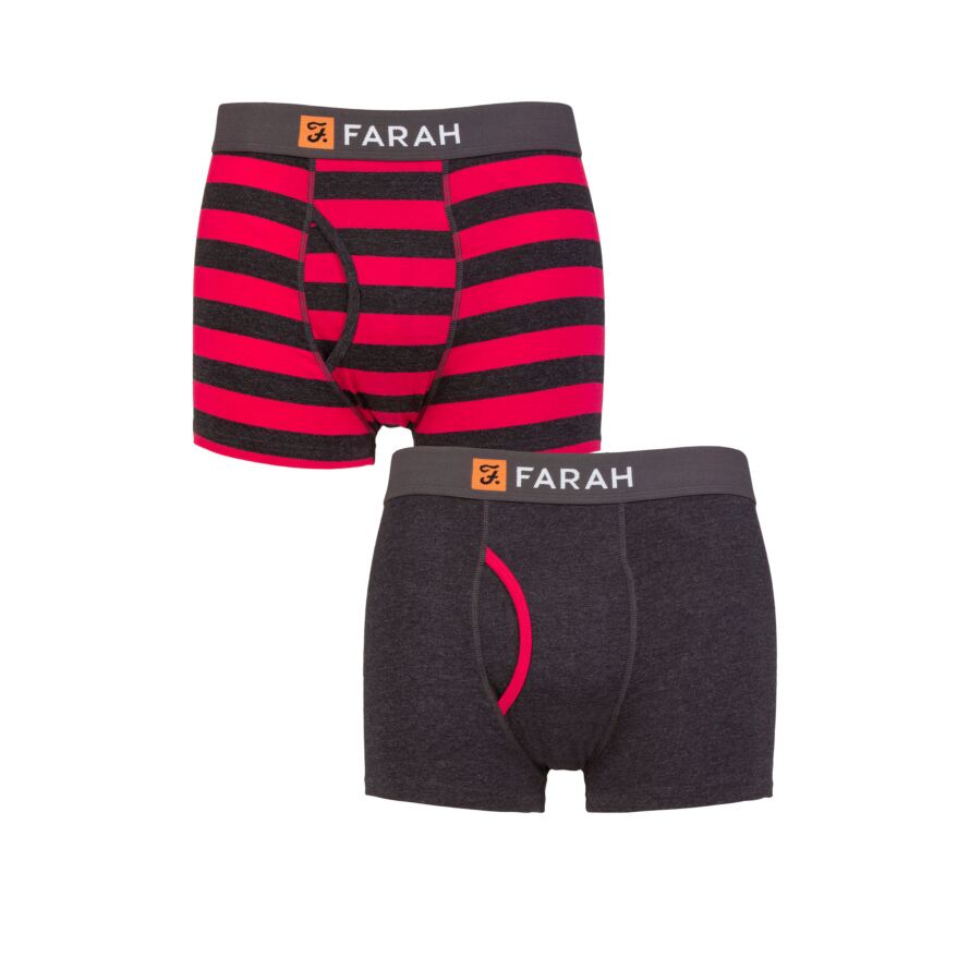 Mens 2 Pack Farah Plain and Striped Cotton Classic Keyhole Trunks from ...