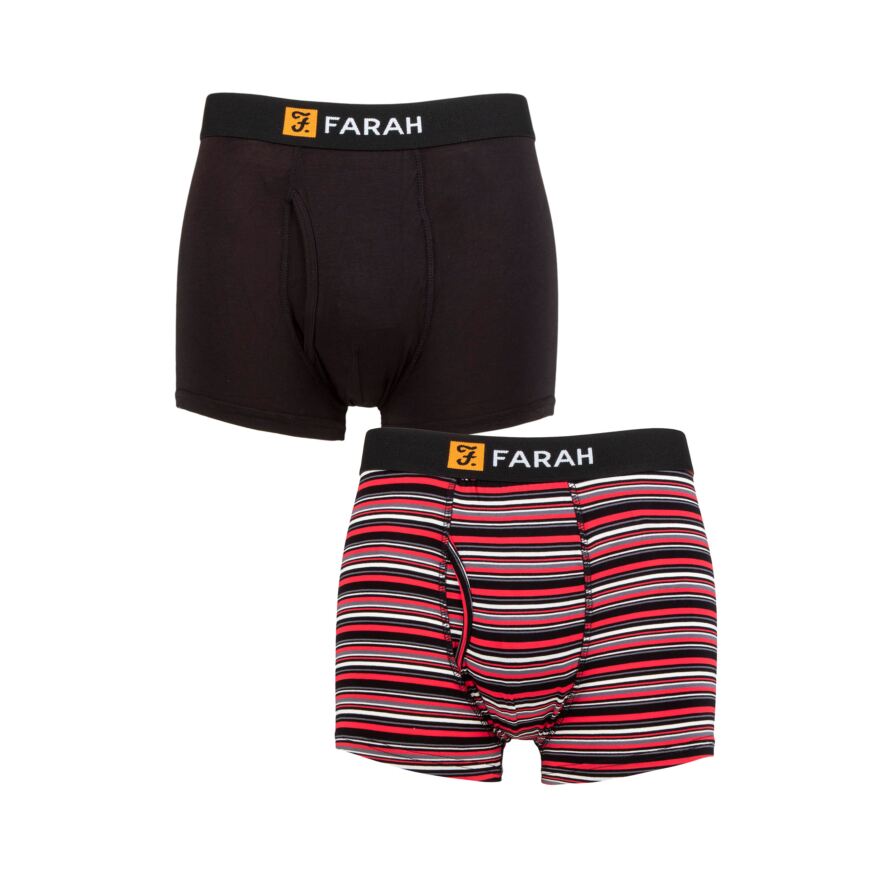 Mens 2 Pack Farah Classic Striped and Plain Bamboo Keyhole Trunks from ...
