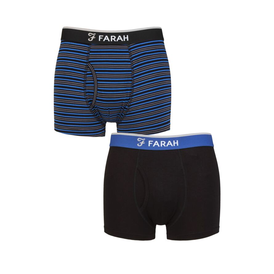 Mens 2 Pair Farah Plain and Stripe Bamboo Keyhole Trunks