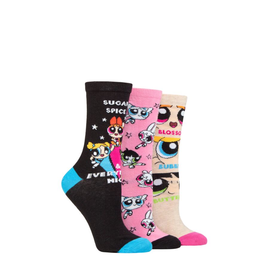 Ladies 3 Pair SOCKSHOP Powerpuff Girls Cotton Socks from SockShop