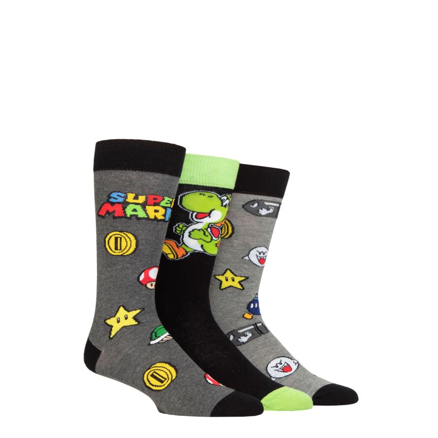 Mens Ladies and Kids SOCKSHOP 3 Pair Super Mario Enemies, Power Ups and ...