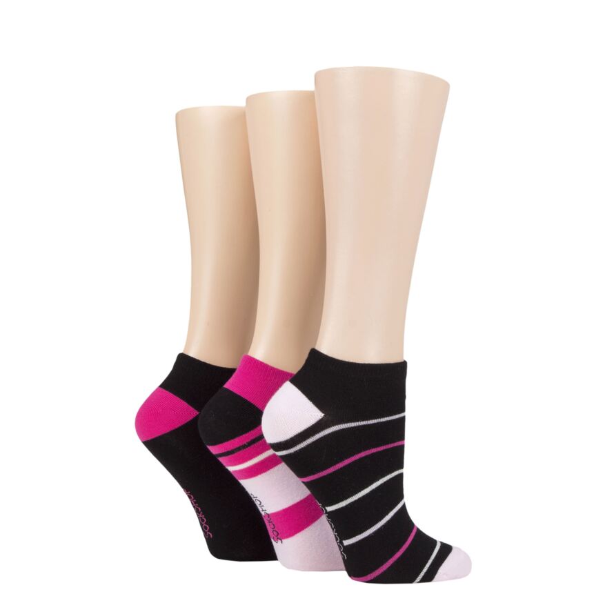 Ladies 3 Pair SOCKSHOP Striped, Plain, Ribbed and Mesh Bamboo Trainer ...