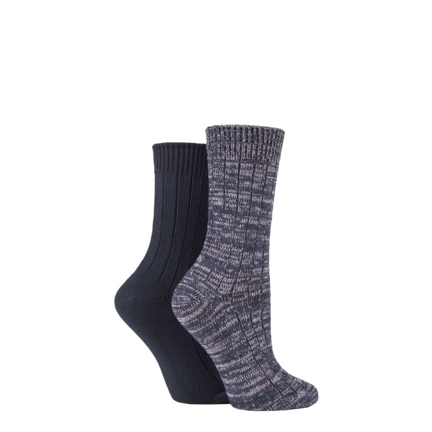 Ladies 2 Pair SOCKSHOP Chunky Rib Cotton Boot Socks from SockShop