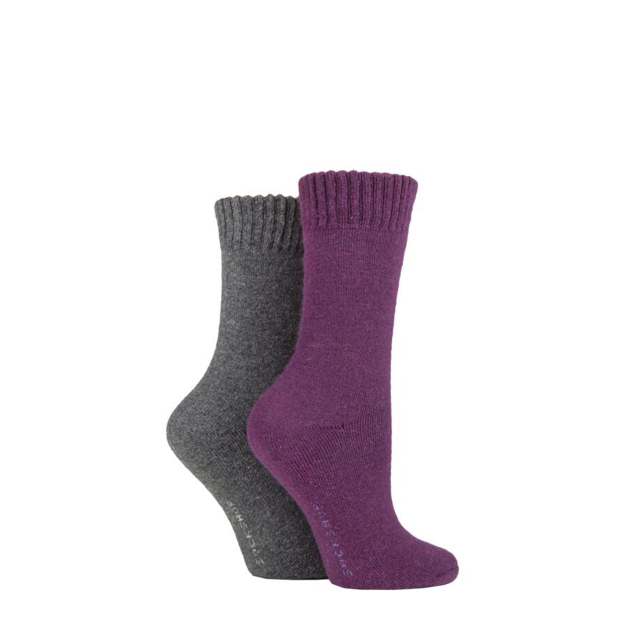 Ladies 2 Pair SOCKSHOP Wool Mix Striped and Plain Boot Socks