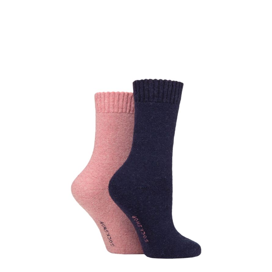 Ladies 2 Pair SOCKSHOP Wool Mix Striped and Plain Boot Socks