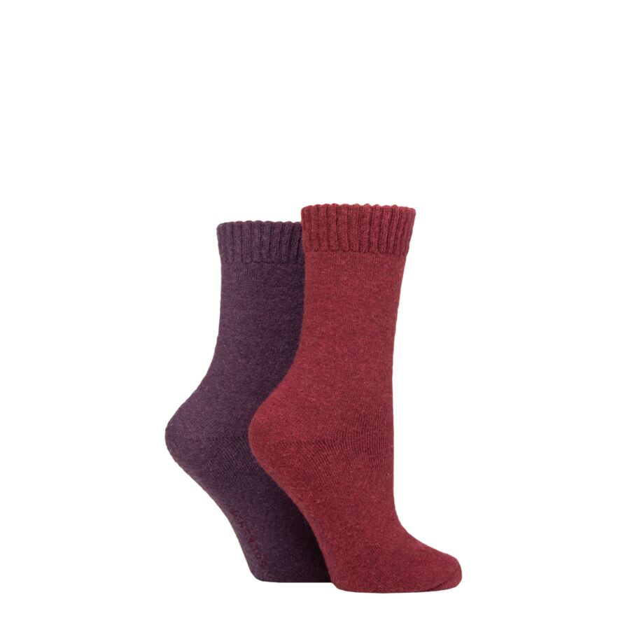 Ladies 2 Pair SOCKSHOP Wool Mix Striped and Plain Boot Socks