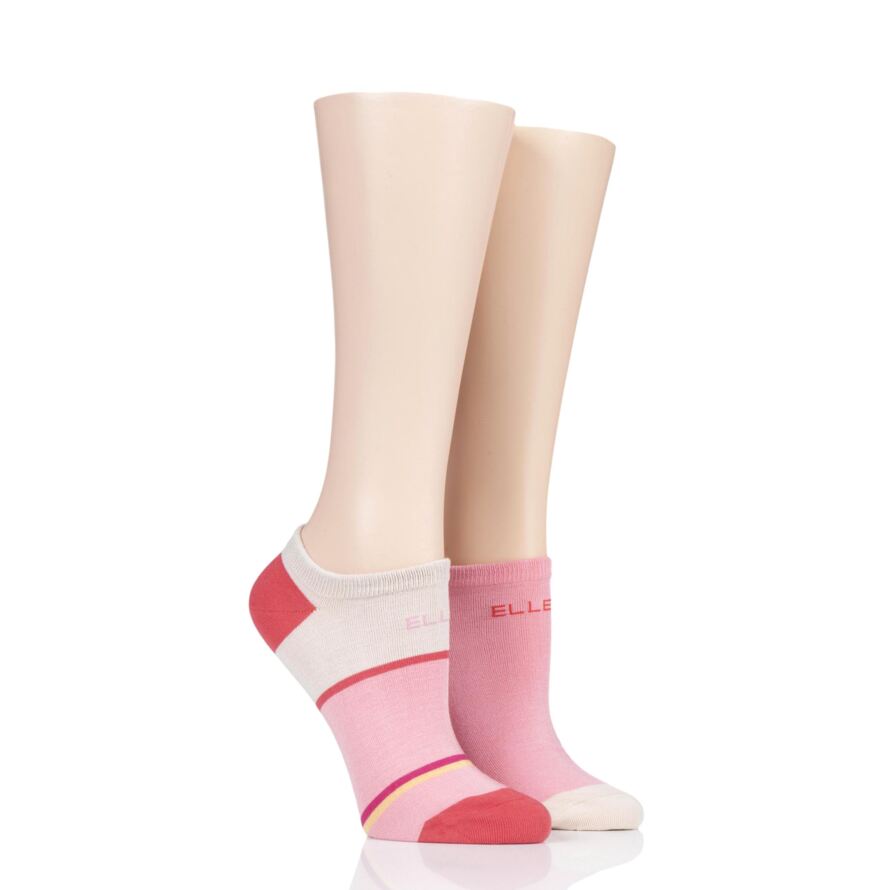 Ladies 2 Pair Elle Plain, Patterned and Striped Bamboo No Show Socks