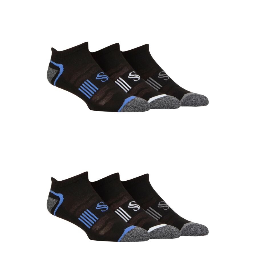 Mens 6 Pair SOCKSHOP Performance Sport Tech Half Cushioned Trainer Socks