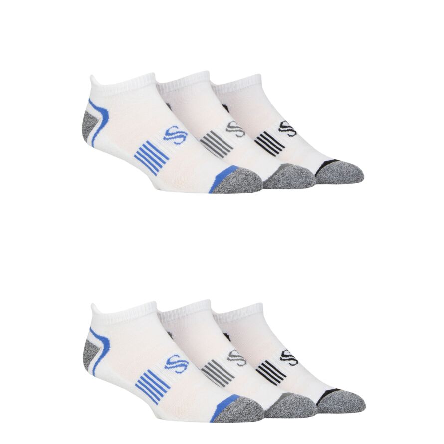 Mens 6 Pair SOCKSHOP Performance Sport Tech Half Cushioned Trainer Socks