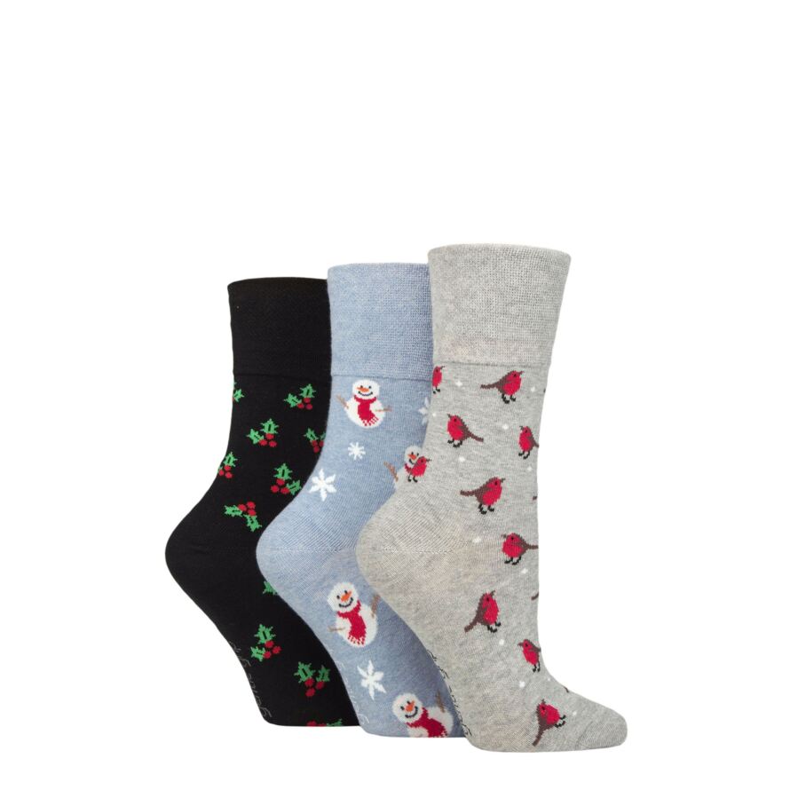 Ladies 3 Pair SOCKSHOP Gentle Grip Christmas Socks