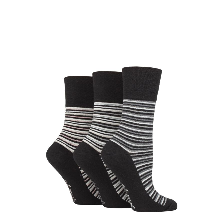 Ladies 3 Pair Gentle Grip Cotton Patterned and Striped Socks from SockShop