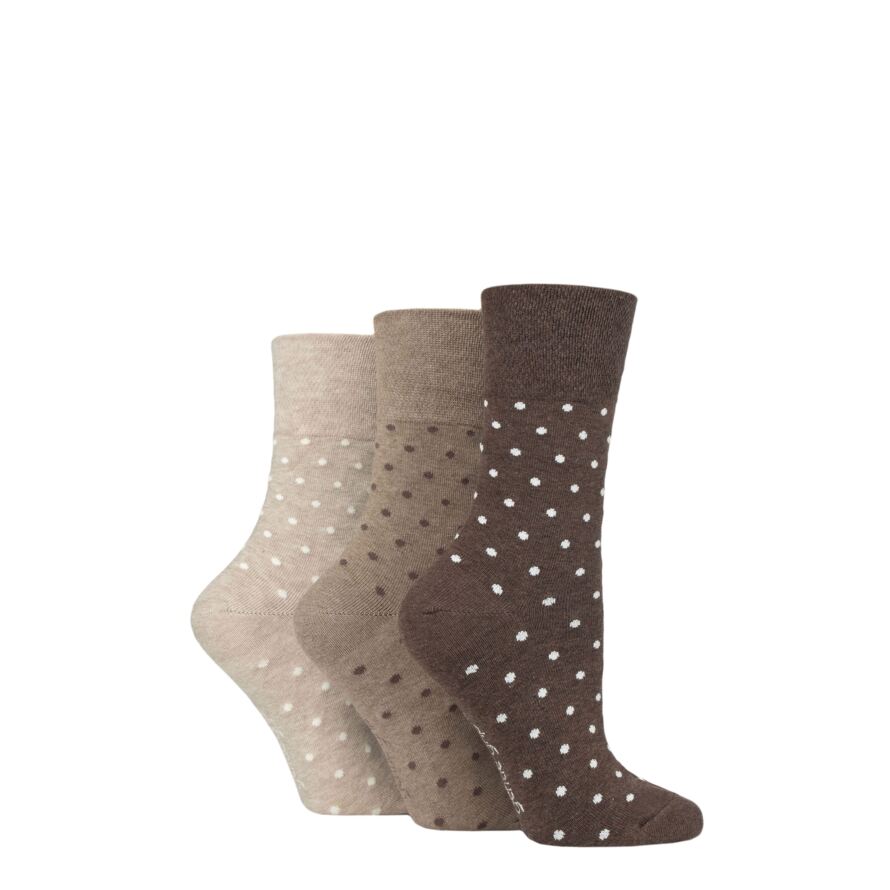 Ladies 3 Pair Gentle Grip Cotton Patterned and Striped Socks from SockShop