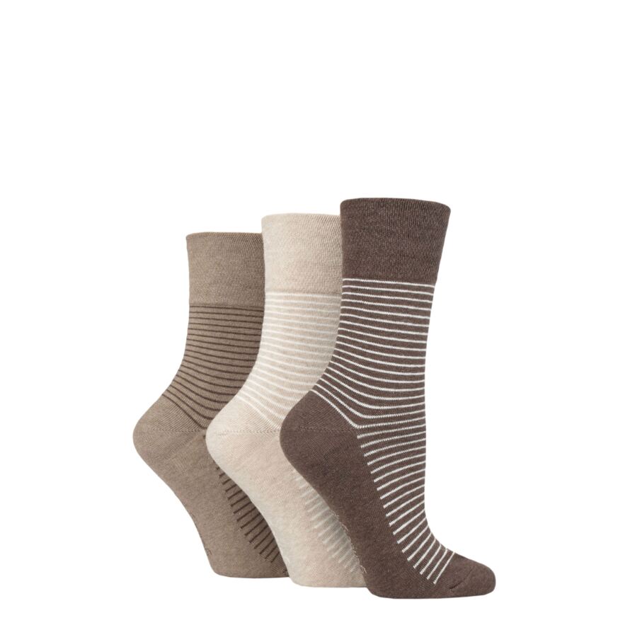 Ladies 3 Pair Gentle Grip Cotton Patterned and Striped Socks from SockShop