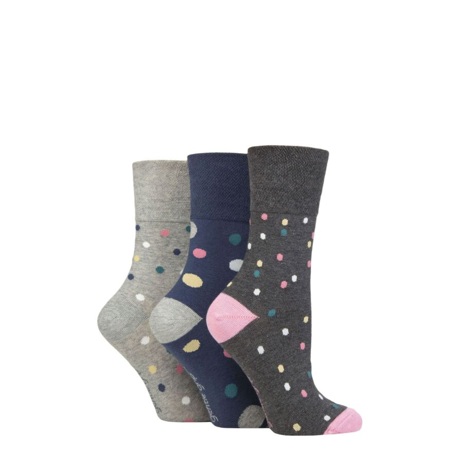 Ladies 3 Pair Gentle Grip Cotton Patterned and Striped Socks from SockShop