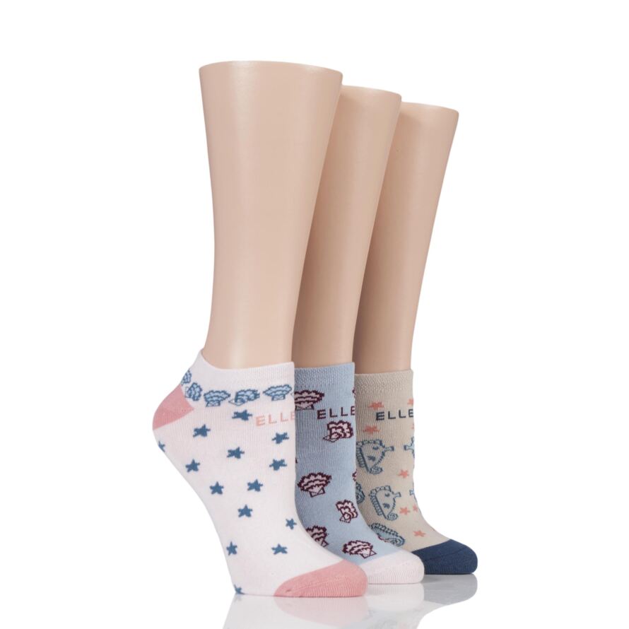 Ladies Elle Patterned Cotton No Show Socks Sockshop