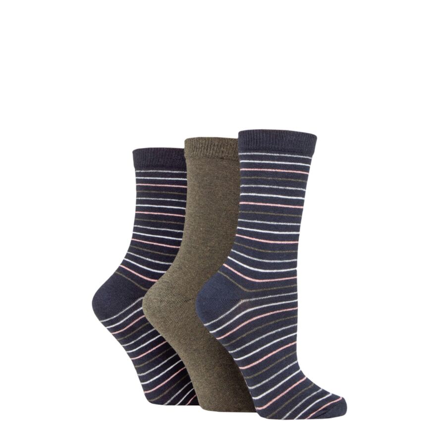 Ladies 3 Pair SOCKSHOP TORE 100% Recycled Multi Stripe Cotton Socks ...