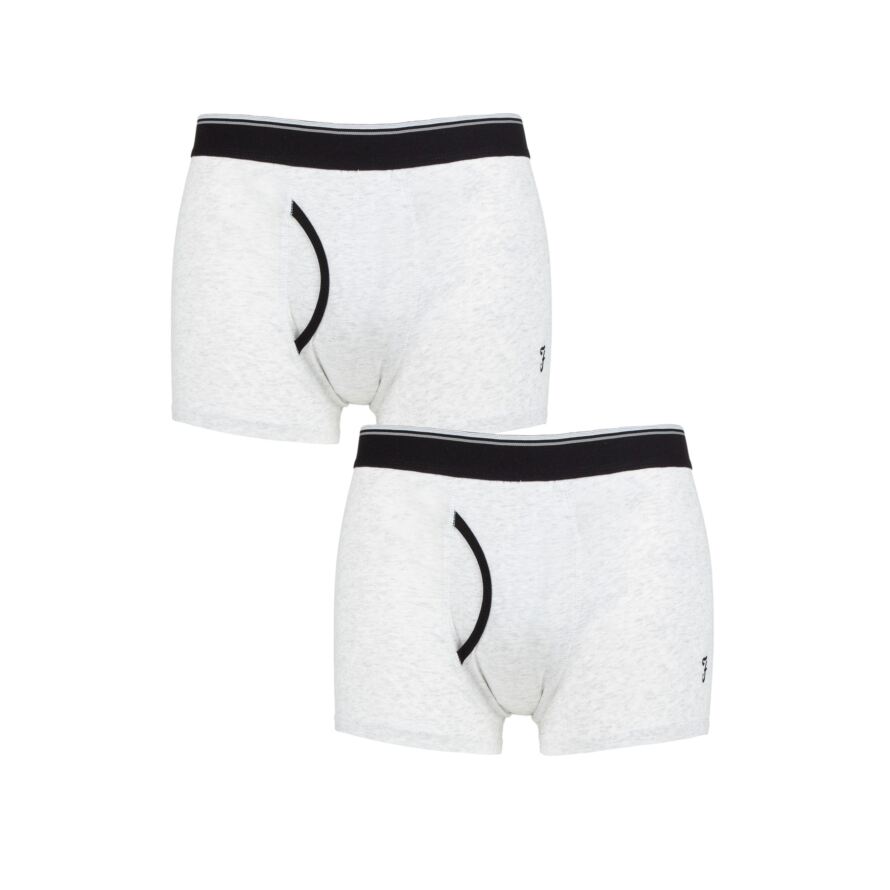 Mens 2 Pack Farah Plain and Striped Cotton Classic Keyhole Trunks from ...