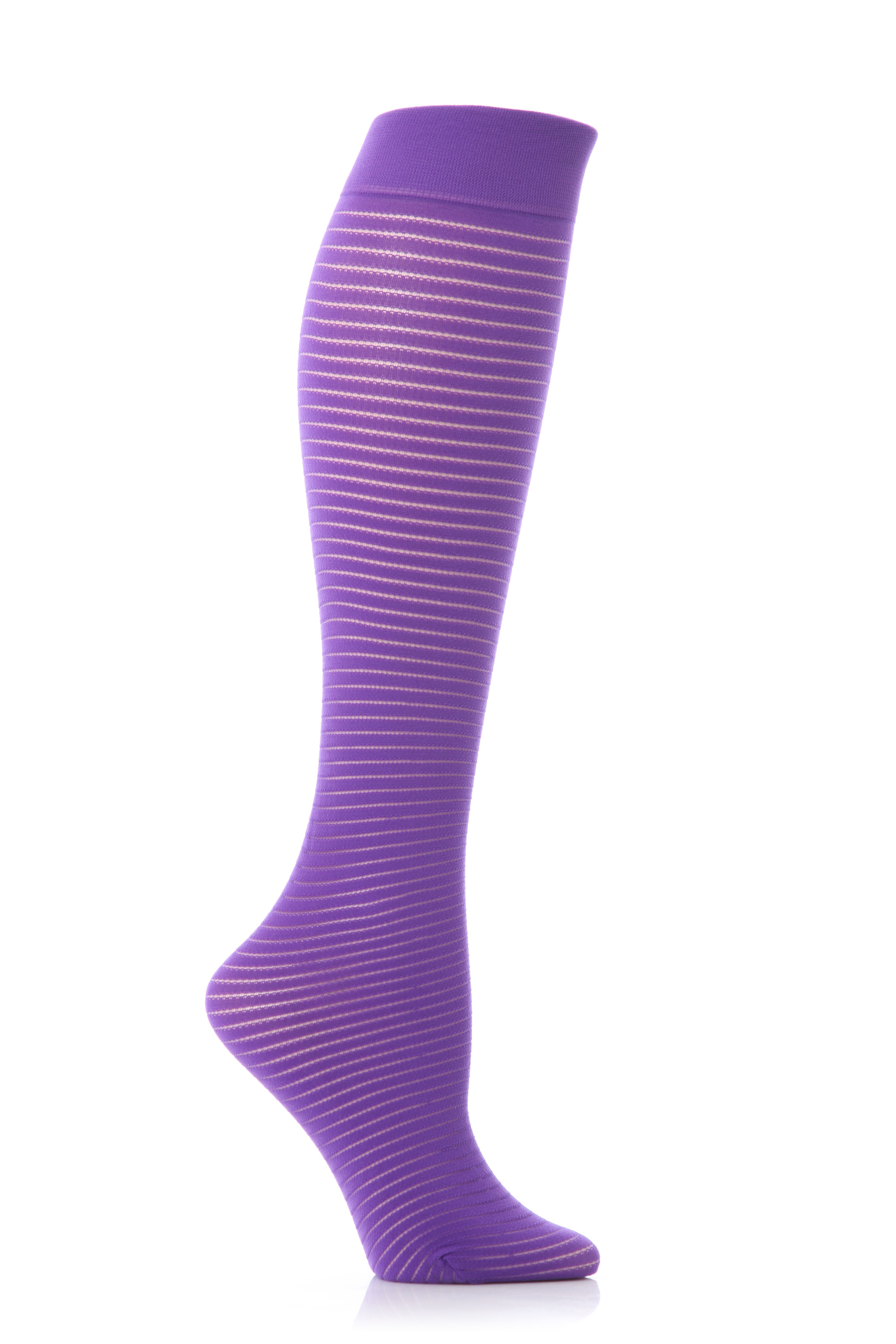Ladies 2 Pair Pringle Jordan Fine Stripe Knee Highs In 6 Colours Snow ...